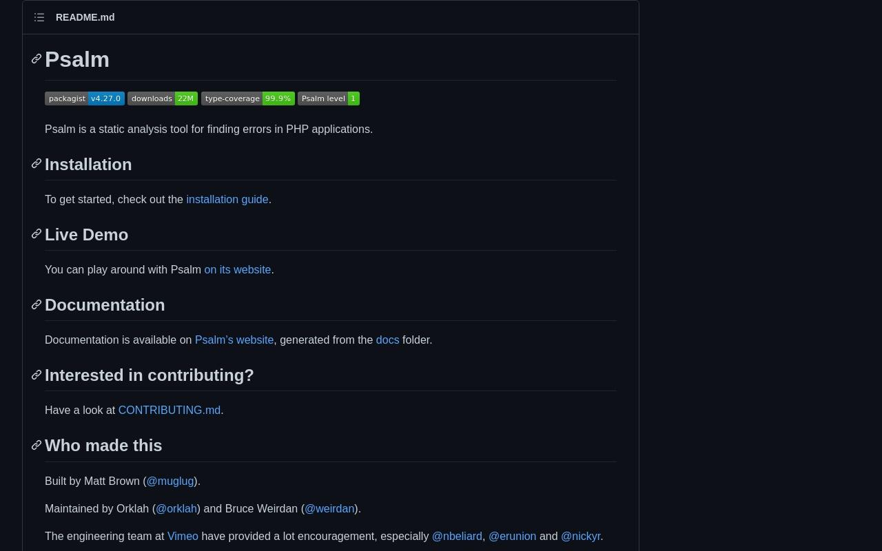 Psalm A Linter For Php Rating And 84 Alternatives Analysis Tools