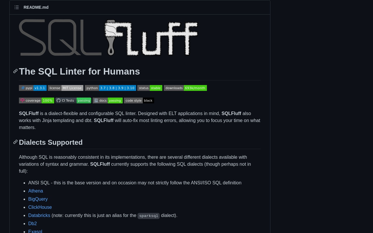 Sqlfluff A Linterformatter For Sql Rating And Alternatives Analysis Tools
